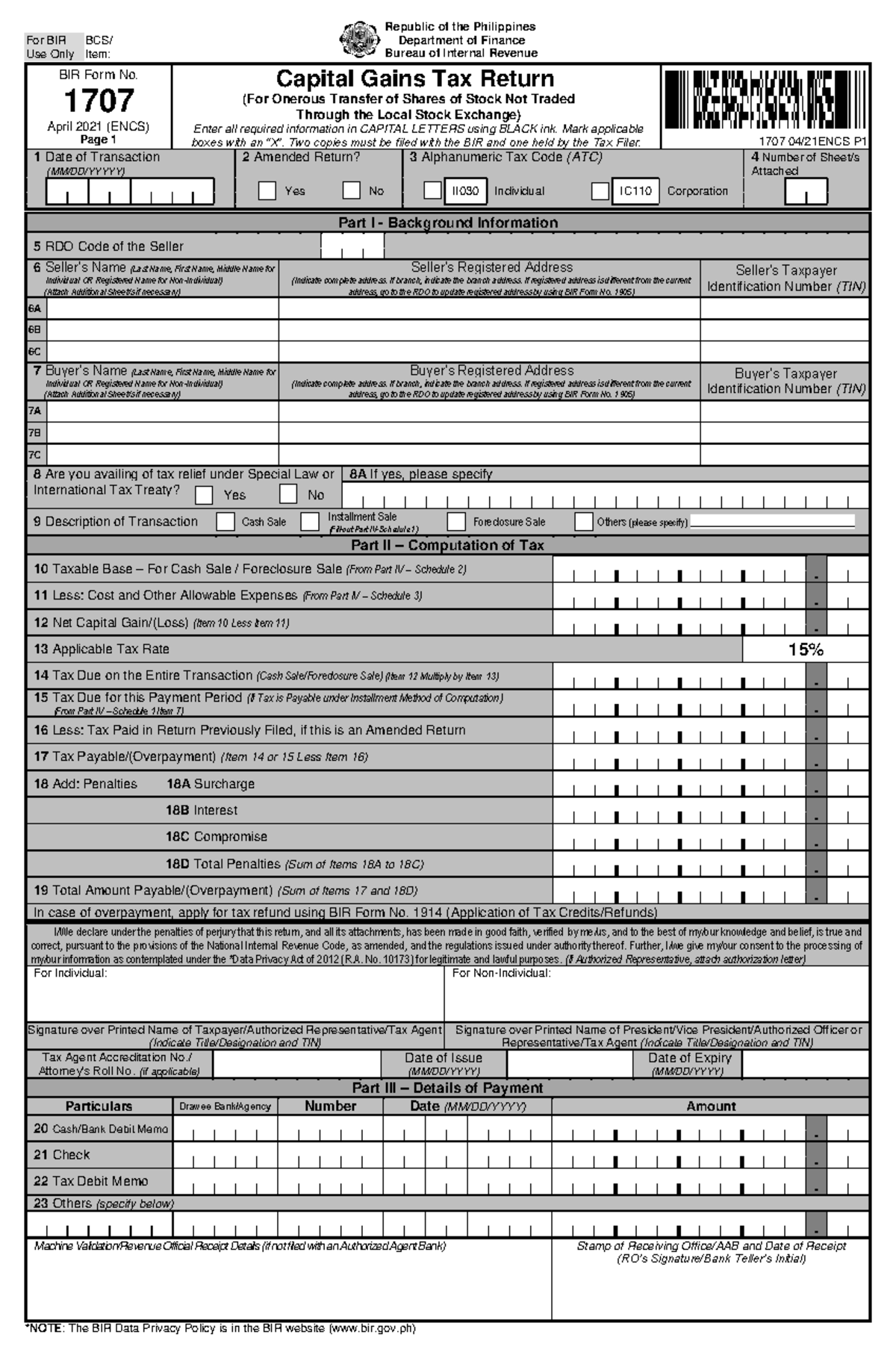 1707 April 2021 ENCS BIR Form No 1707 April 2021 ENCS Page 1