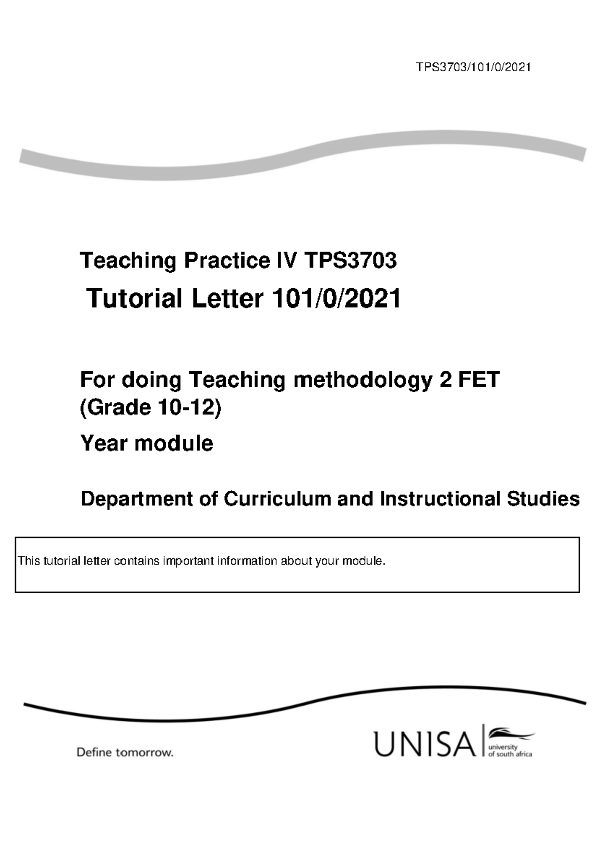 64588963 TPS3703 02 MARK091100 - TPS3703/101/0/ Teaching Practice IV ...