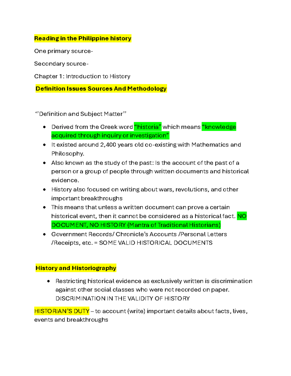 Rph-reviewer - reviewer - Reading in the Philippine history One primary ...