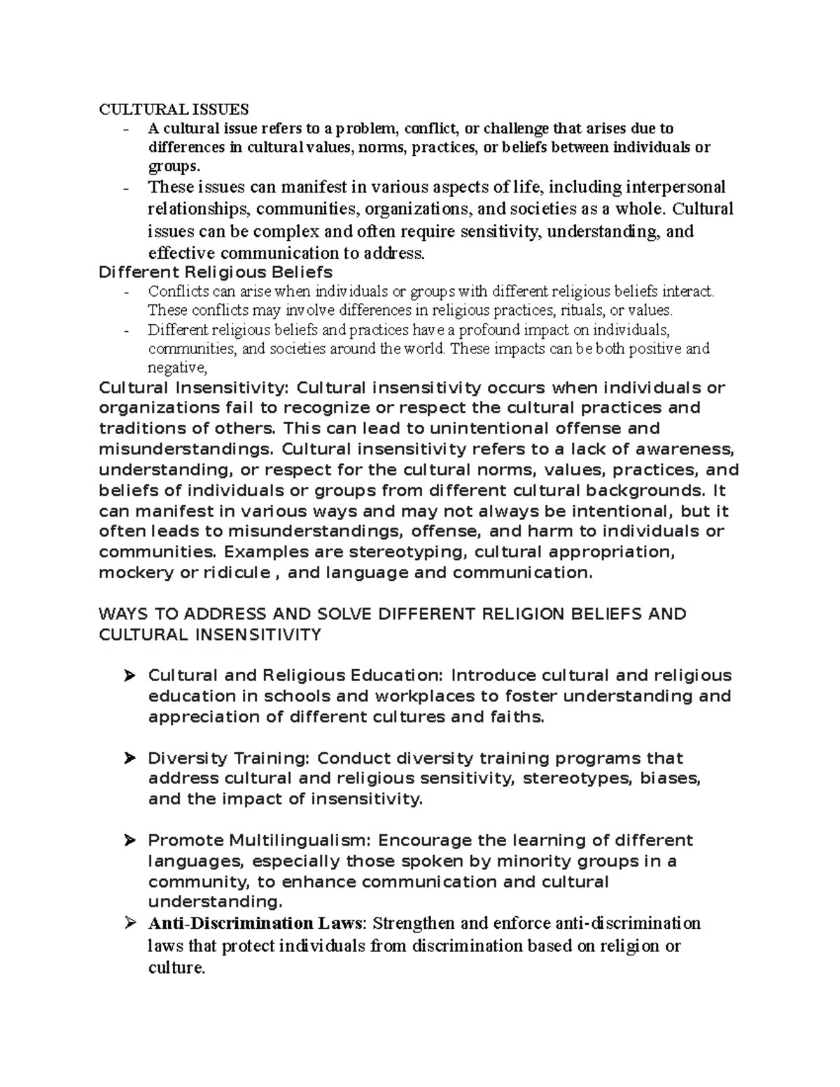 Cultural Issues - CULTURAL ISSUES A cultural issue refers to a problem ...