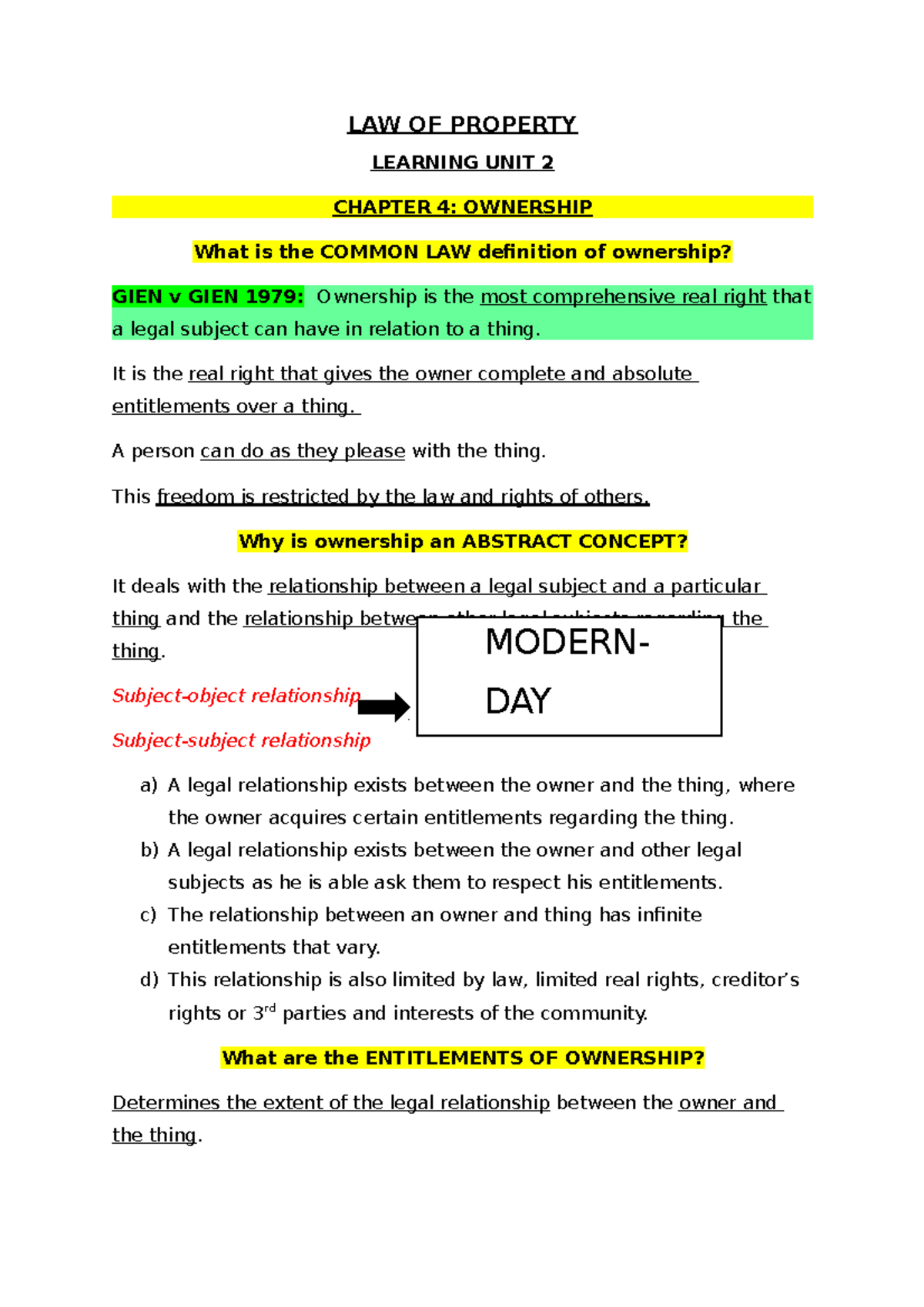 Property lu2 summary - notes - LAW OF PROPERTY LEARNING UNIT 2 CHAPTER ...