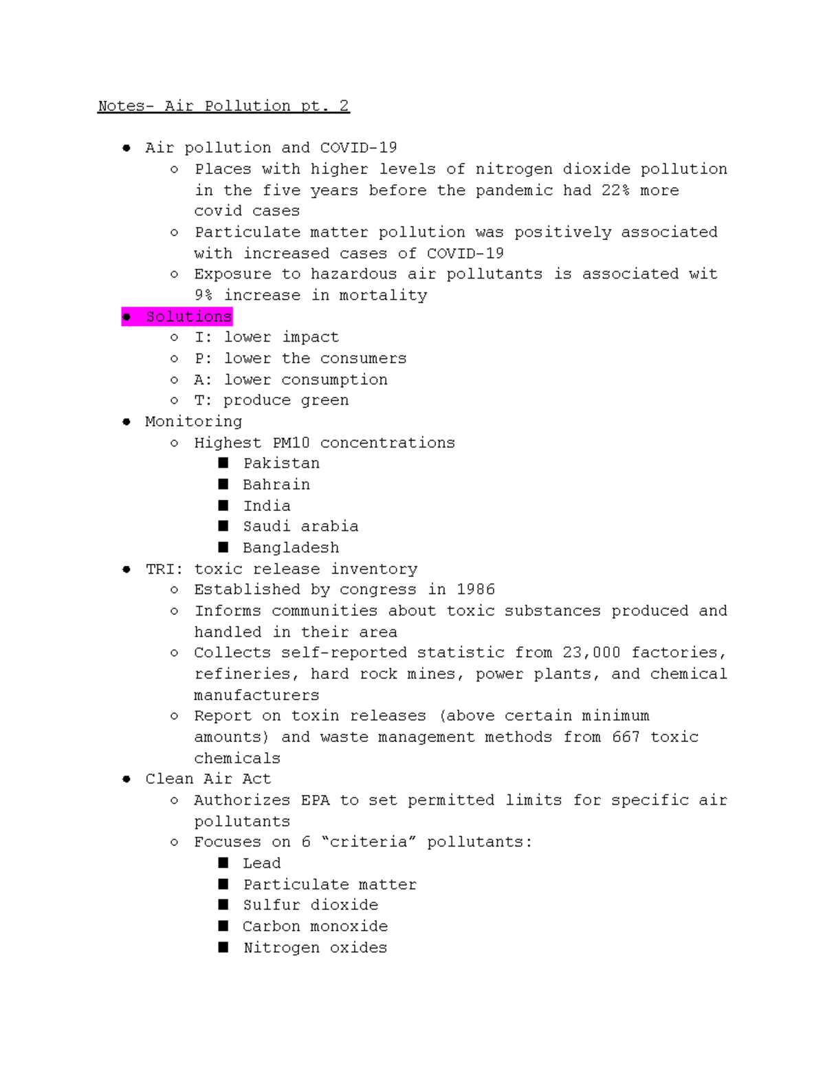 Global Environmental Issues Notes 19 - Notes- Air Pollution pt. 2 Air ...