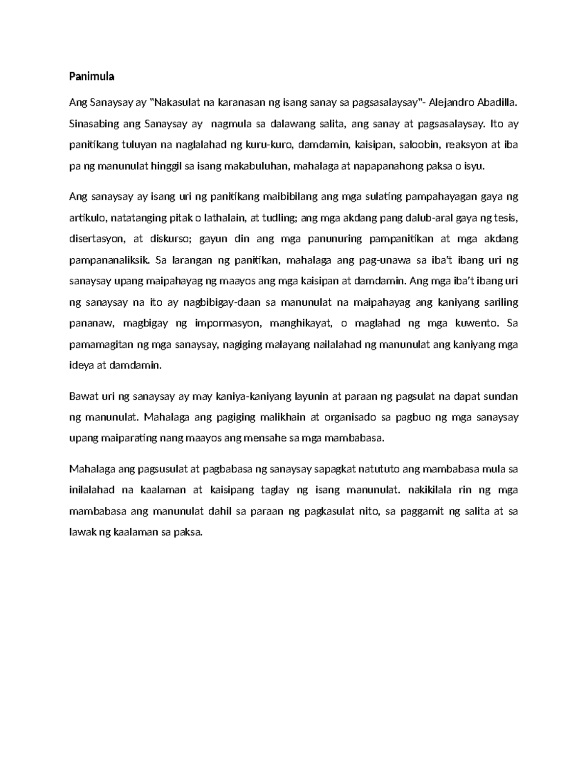 Panimula-WPS Office - None - Panimula Ang Sanaysay ay "Nakasulat na ...