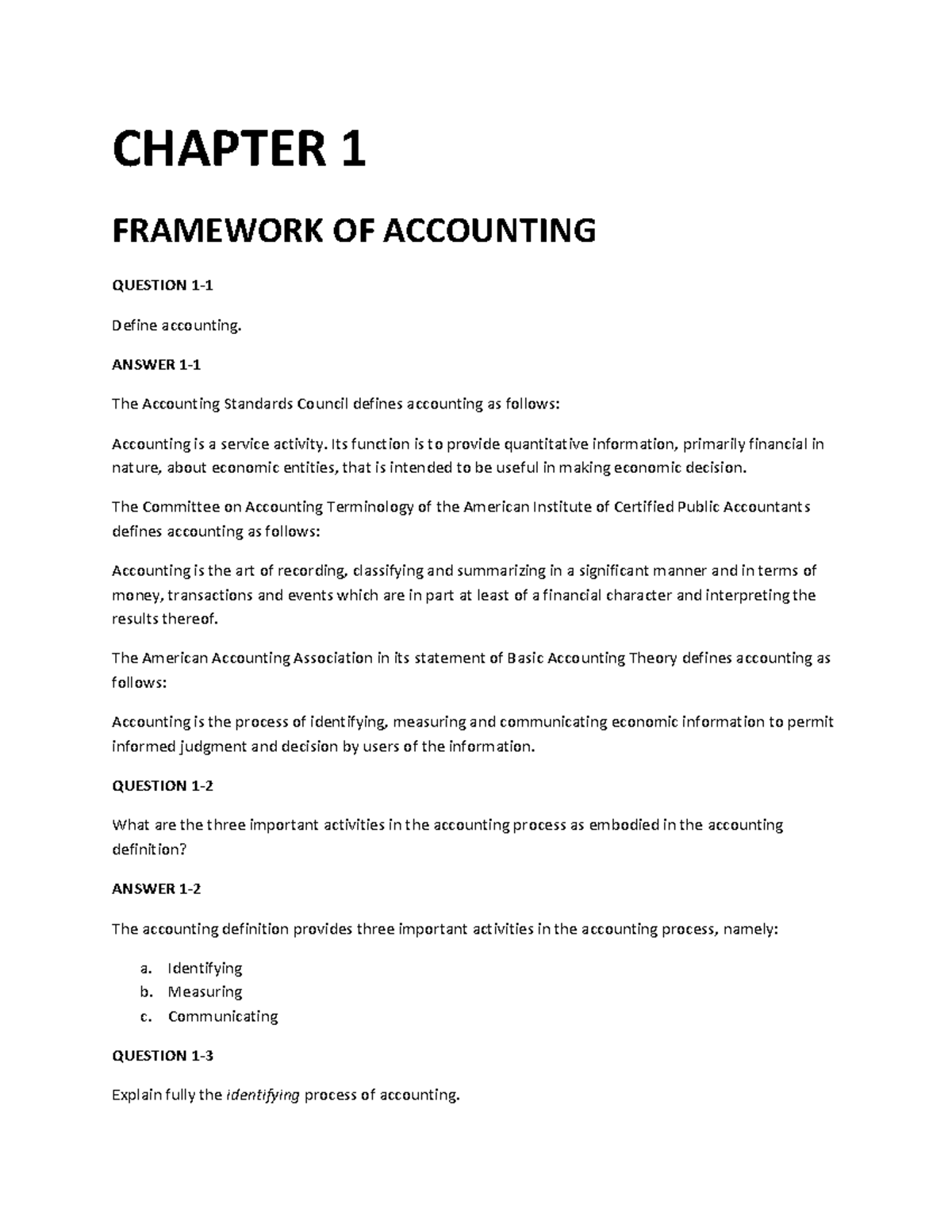 129832100 Chapter 1 Framework Accounting - CHAPTER 1 FRAMEWORK OF ...