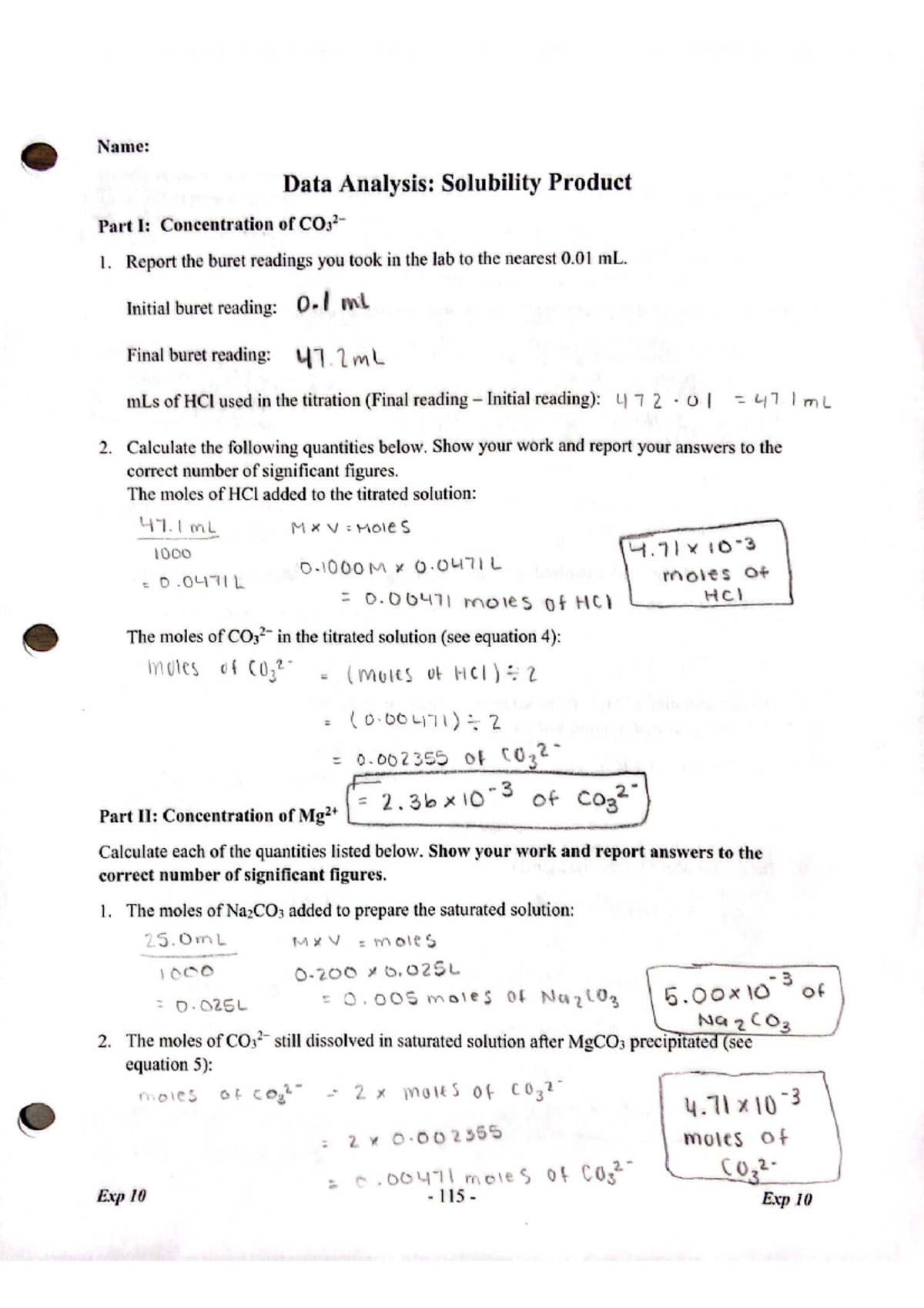 Solubility Product - Lab Work Post lab - chem 1212 - Studocu