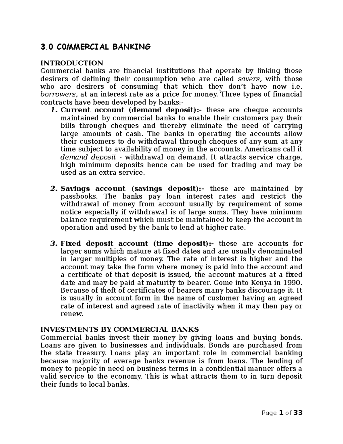 Banking LAW - Commercial Banking - 3 C0MMERCIAL BANKING INTRODUCTION ...