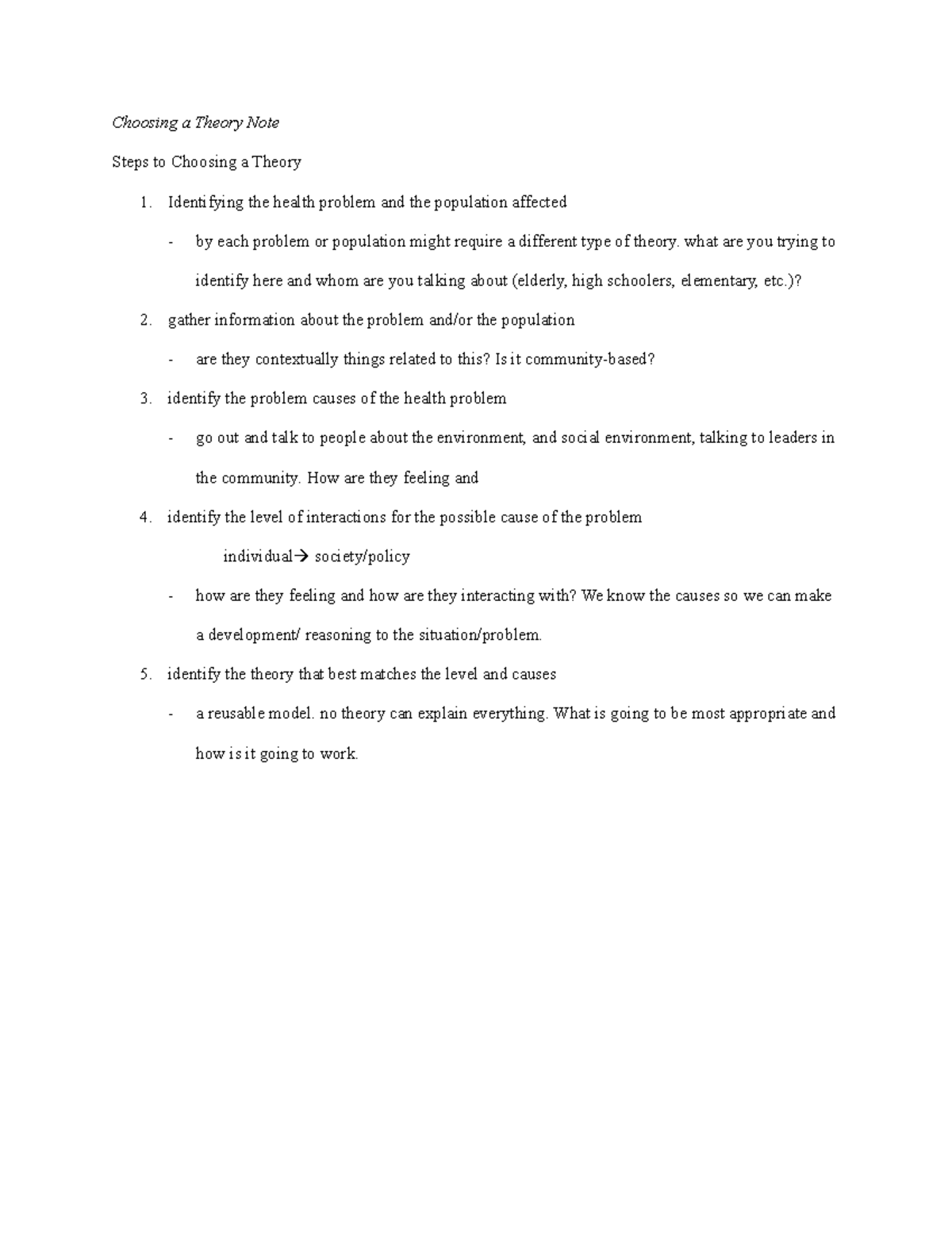 Choosing a Theory Note - Choosing a Theory Note Steps to Choosing a ...