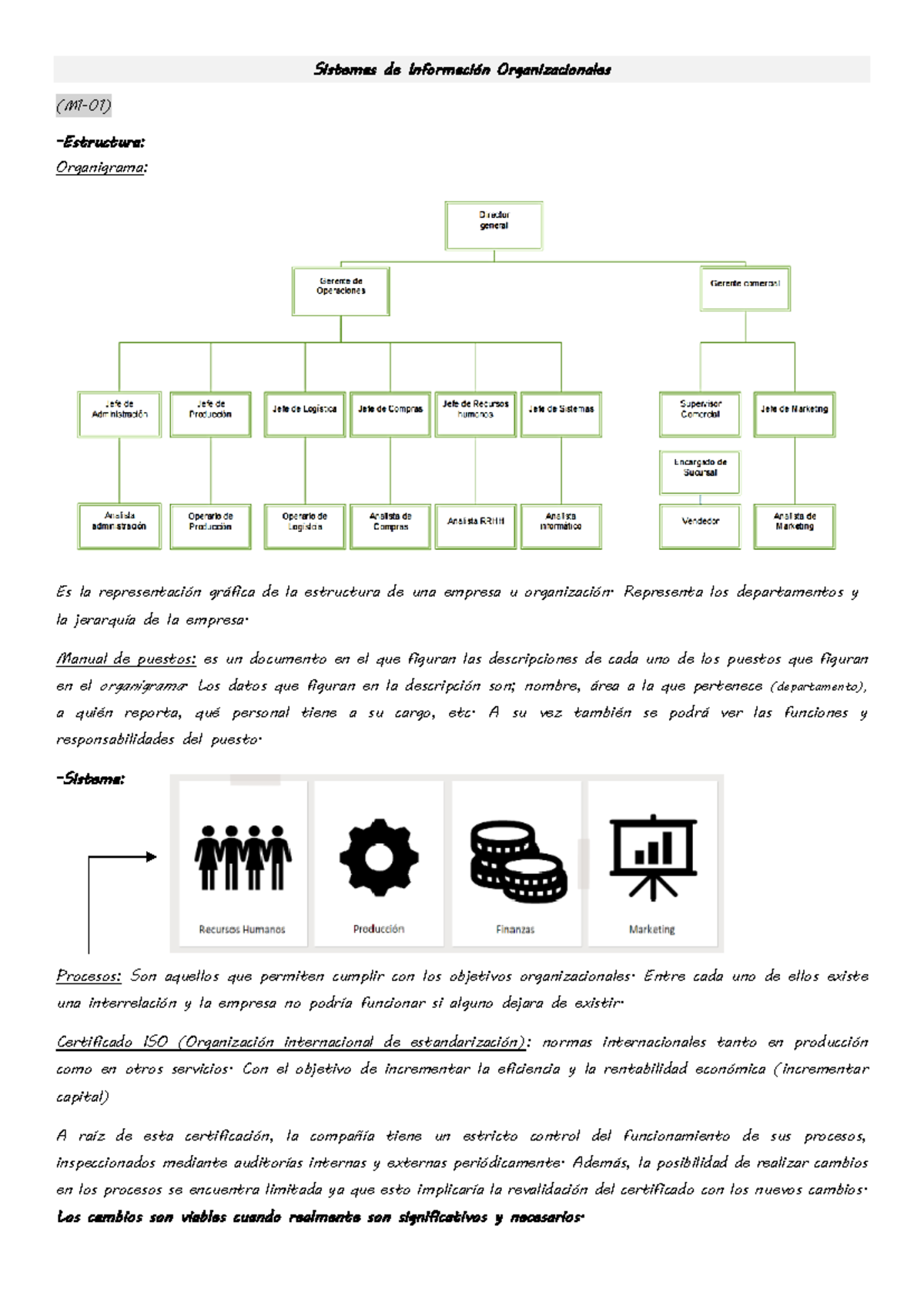 Resumen SIO - M1 y M2 - Sistemas de Información Organizacionales (M1-01) Estructura: Organigrama ...