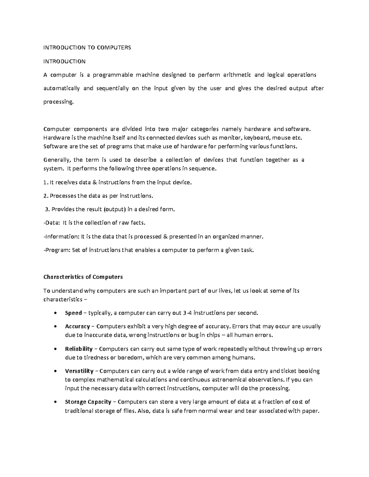 Introduction TO Computers - INTRODUCTION TO COMPUTERS INTRODUCTION A ...