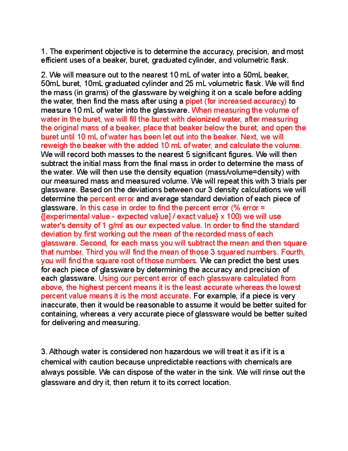 Lab 1 Procedure - The experiment objective is to determine the accuracy ...
