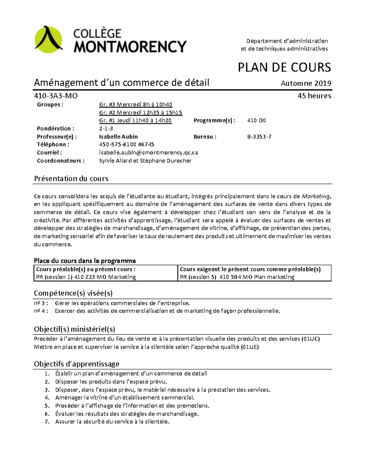 410-3A3-MO (IA) - Le document montre le plan de cours - PLAN DE COURS ...