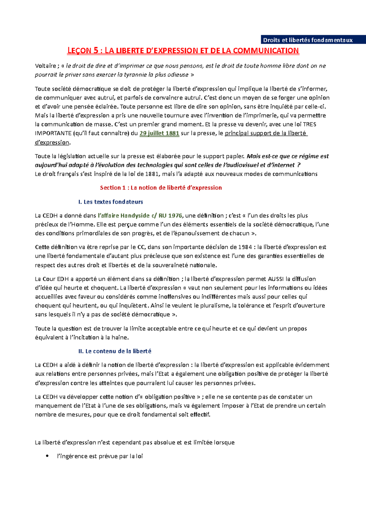 LEÇON 5 : LA LIBERTE D’EXPRESSION ET DE LA COMMUNICATION - Droits et ...