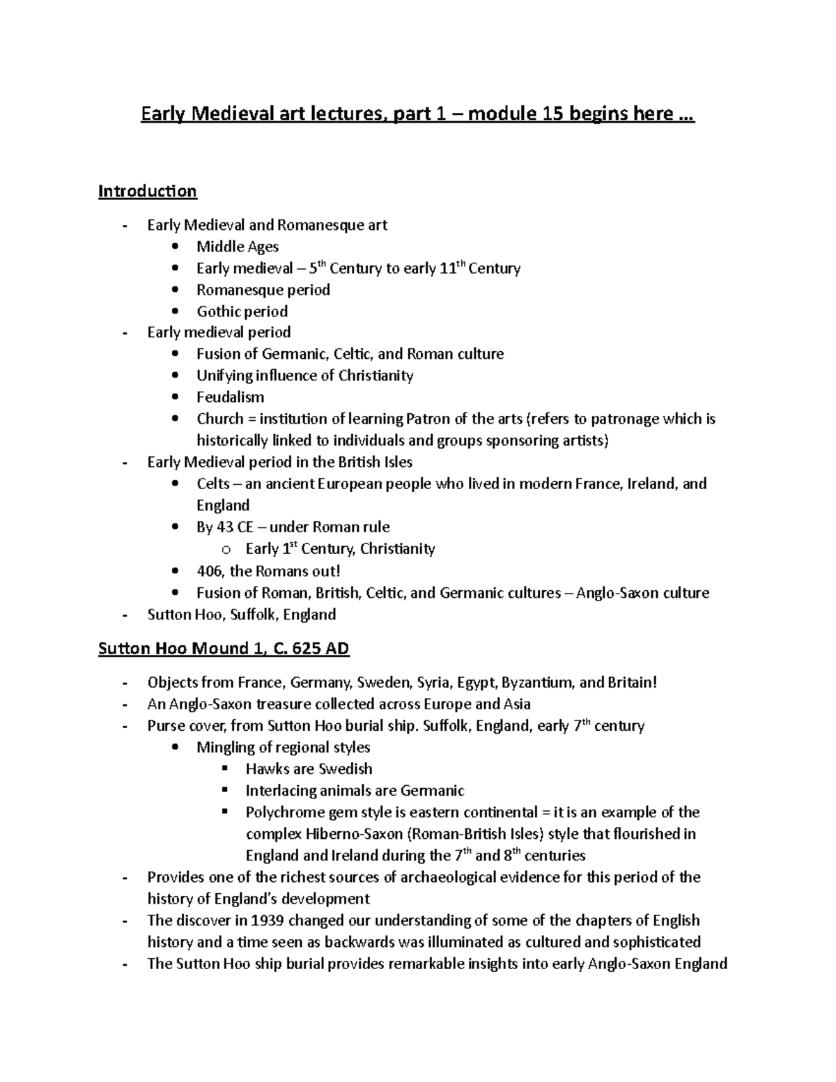 ARTH - module 15 and 16 notes - Early Medieval art lectures, part 1 ...