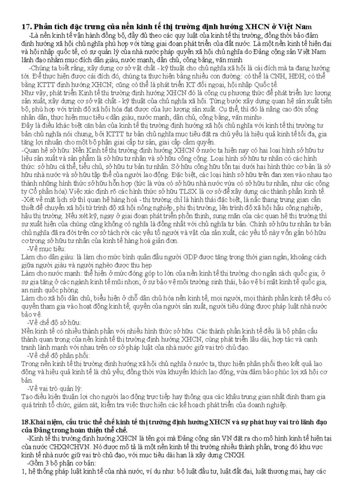 đề cương ktct - đề cương ktct - 17. Phân tích đặc trưng của nền kinh tế thị trường định hướng ...