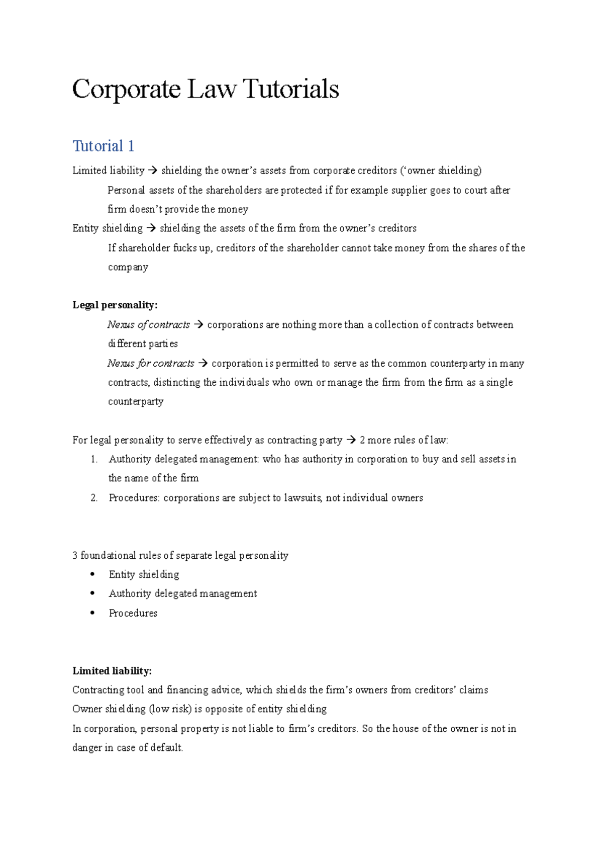 Corporate Law Tutorials - Corporate Law Tutorials Tutorial 1 Limited ...