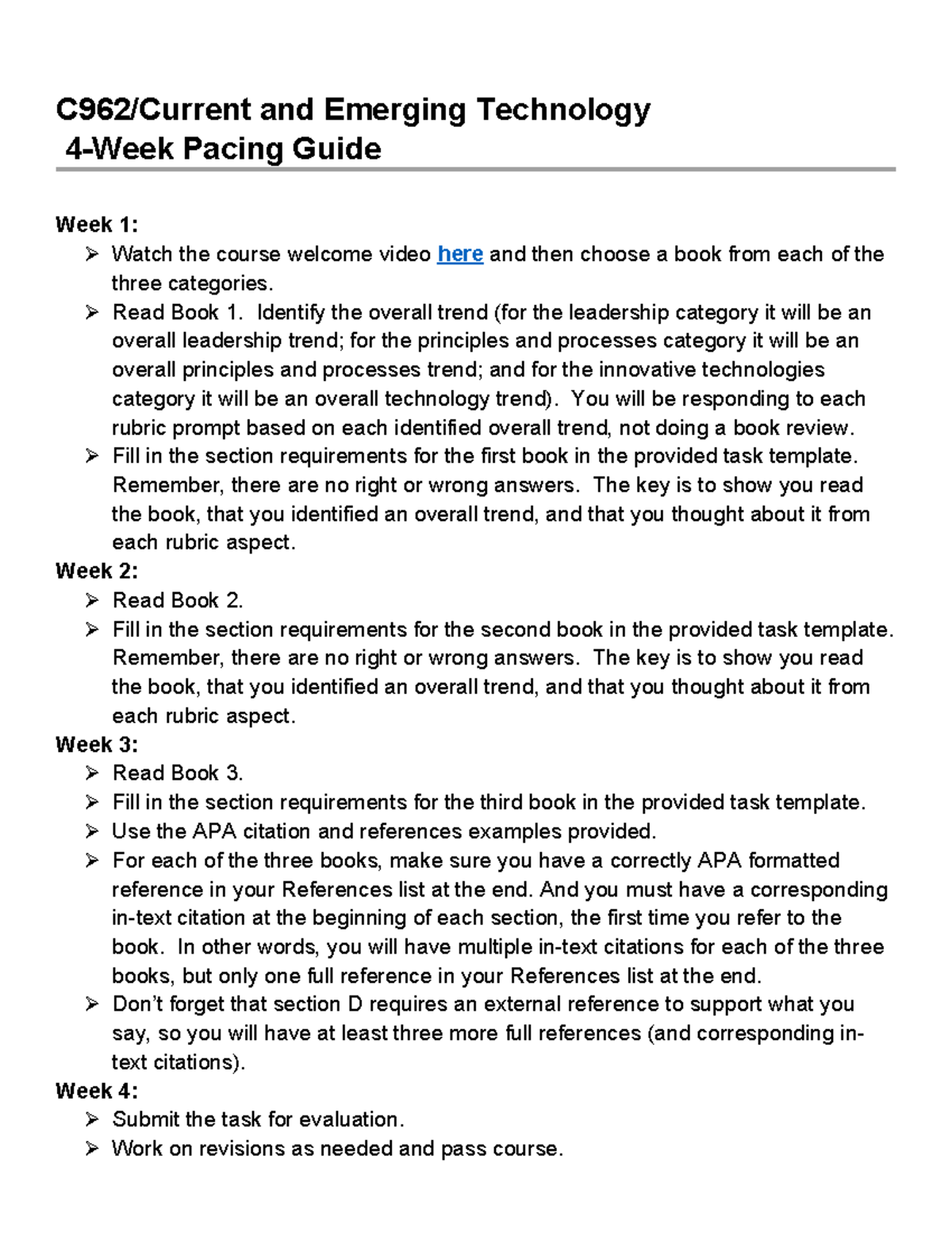 4 Week Pacing Guide for C962 - C962/Current and Emerging Technology 4 ...