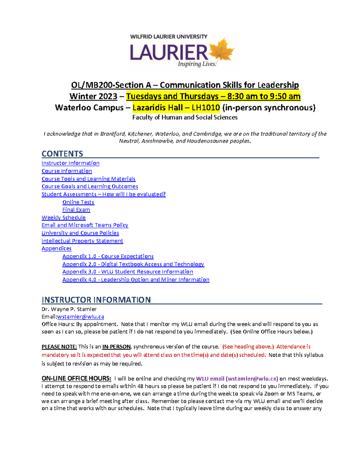 OL MB 200-Sec A-Syllabus - W2023 - V1 Draft- 12222022 - OL/MB200 ...