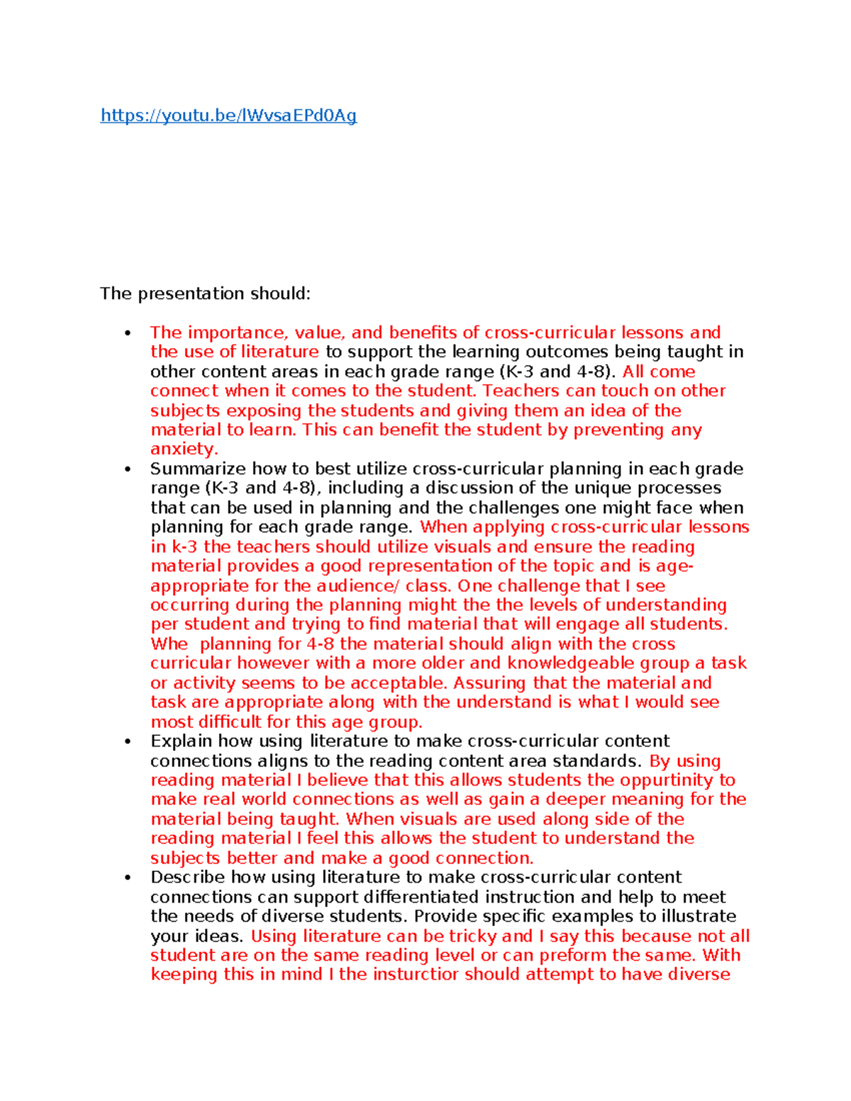 Cross curricular word - The video of the assignment link is in the word ...