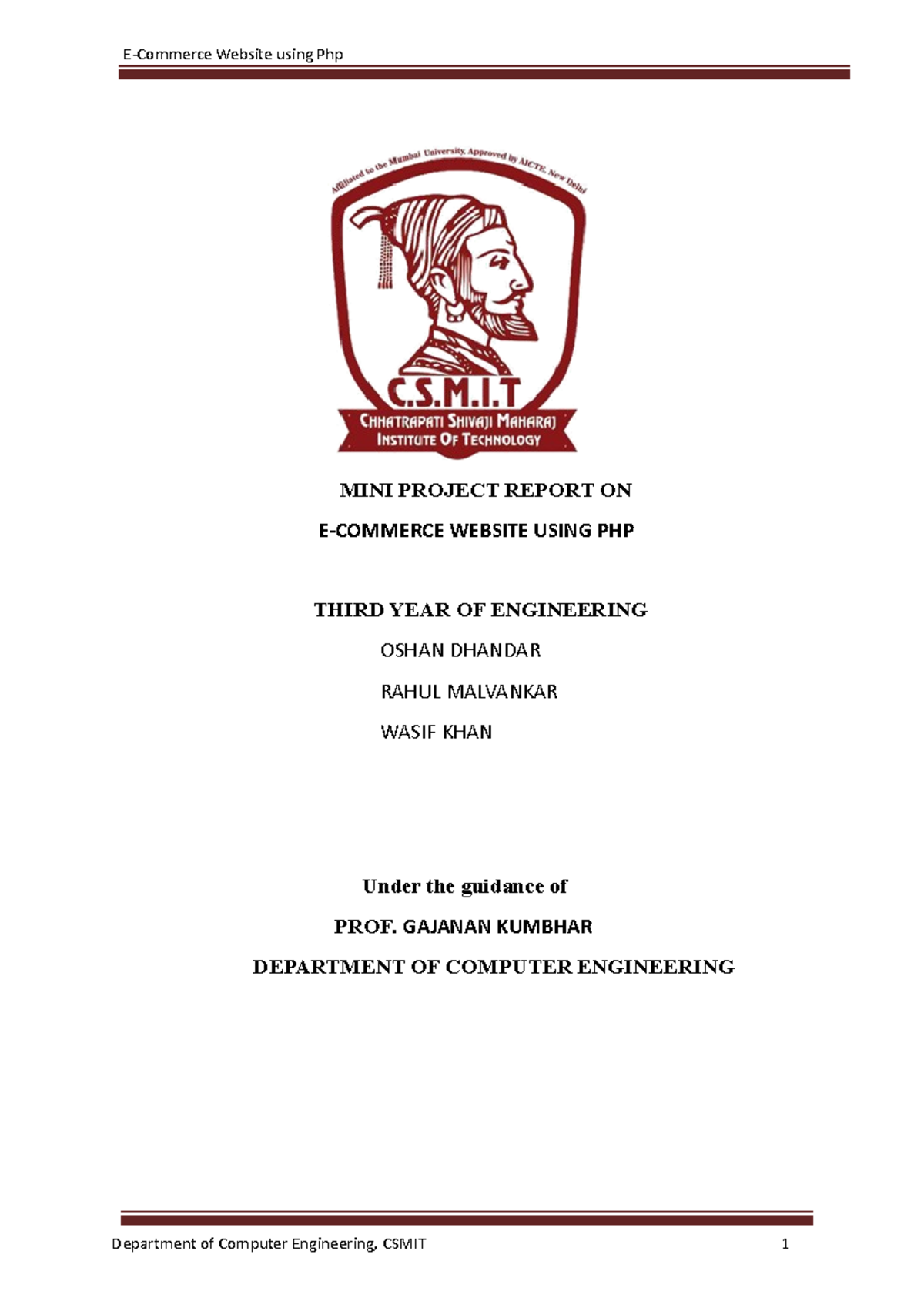 Project SEM6 - MINI PROJECT REPORT ON E-COMMERCE WEBSITE USING PHP THIRD YEAR OF ENGINEERING ...