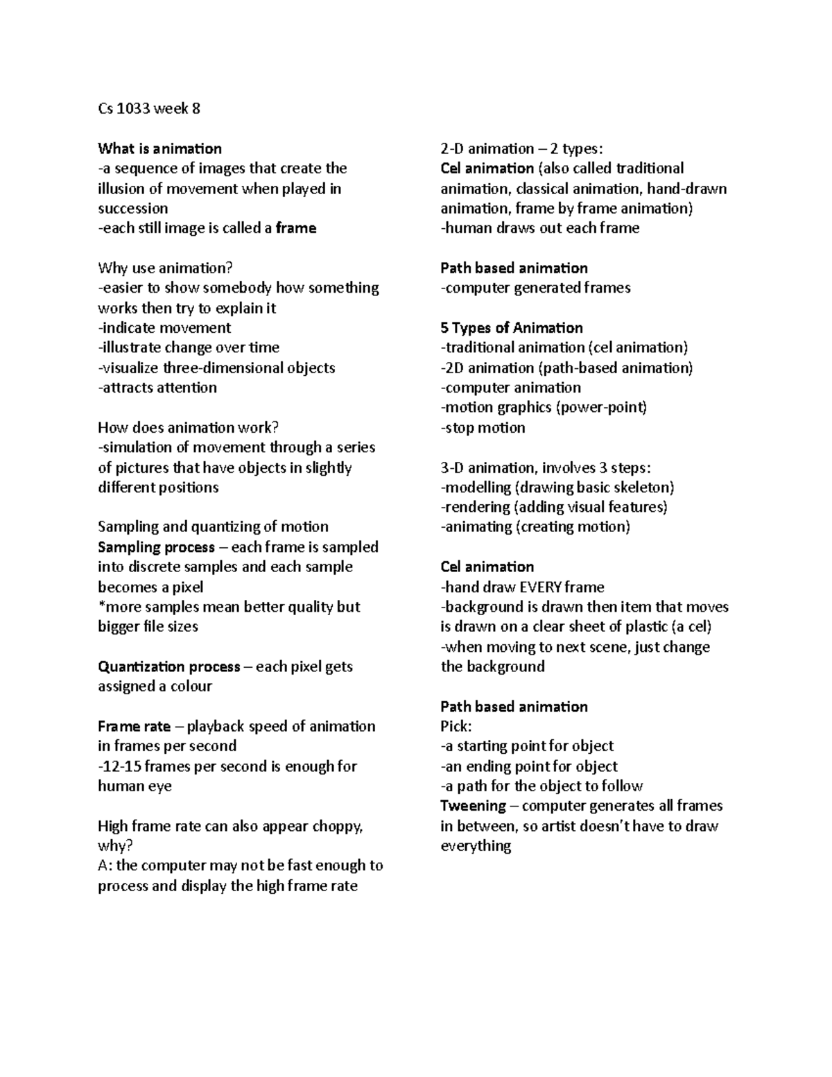 Cs 1033 week 8 - Lecture notes 8 - Cs 1033 week 8 What is animation -a ...