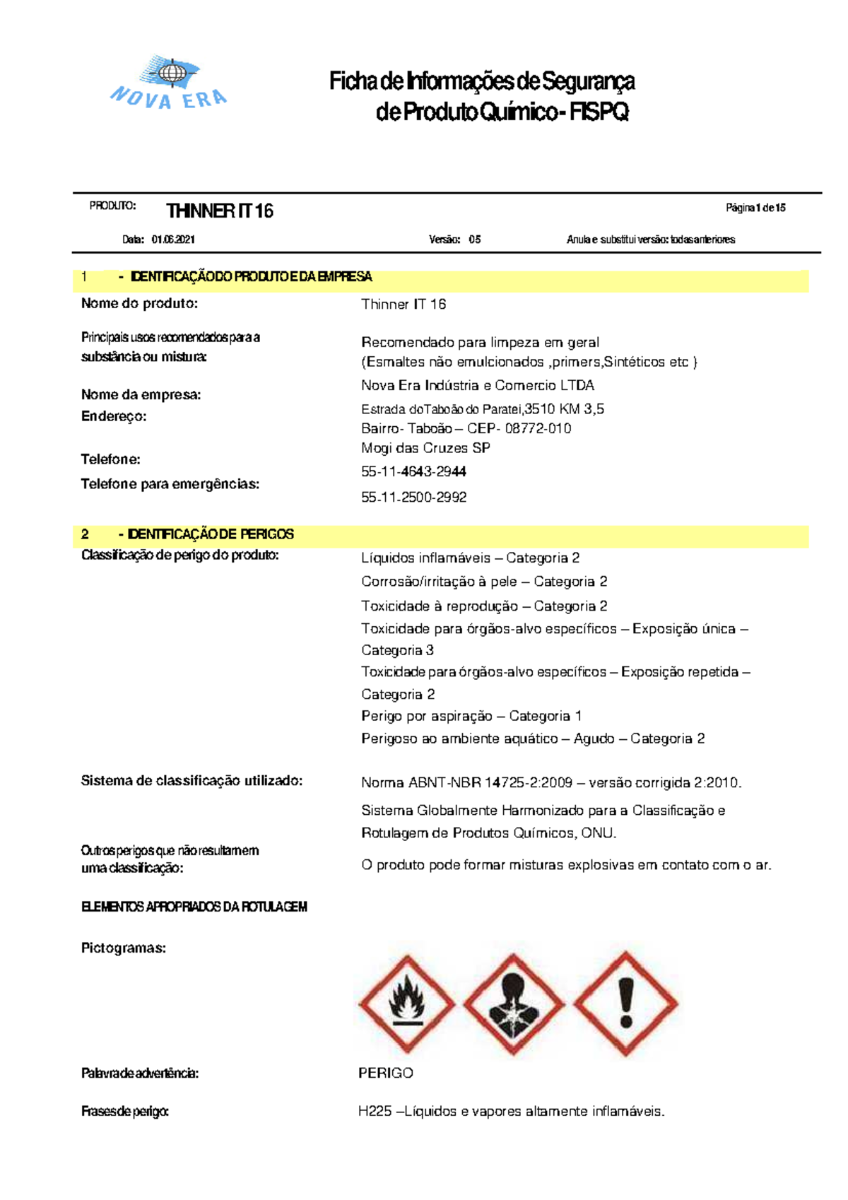 Fispq (Tinner Itaqua) - Ficha de segurança de produto químico ...
