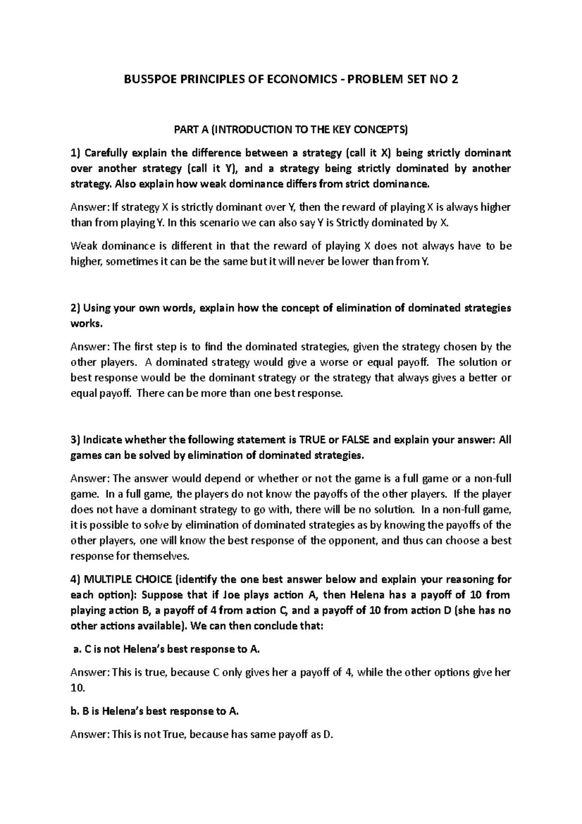 BUS5POE - PS 2 - Tutorial Solutions - BUS5POE PRINCIPLES OF ECONOMICS - PROBLEM SET NO 2 PART A ...