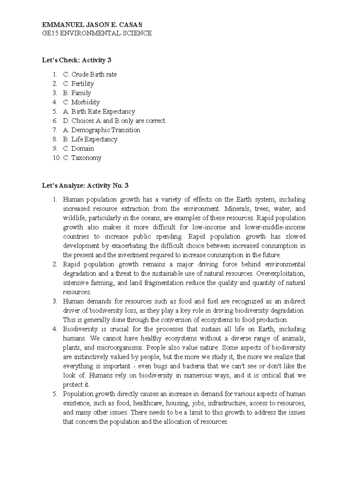 GE15 Ass 2 - Assignment - EMMANUEL JASON E. CASAS GE15 ENVIRONMENTAL ...