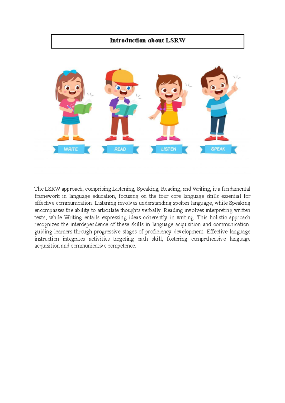 English assignment - The LSRW approach, comprising Listening, Speaking ...