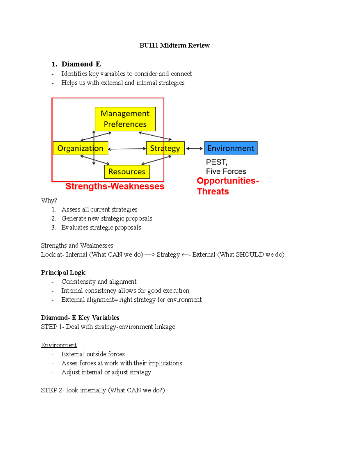 Bu 111 midterm - BU111 Midterm Review 1. Diamond-E Identifies key ...