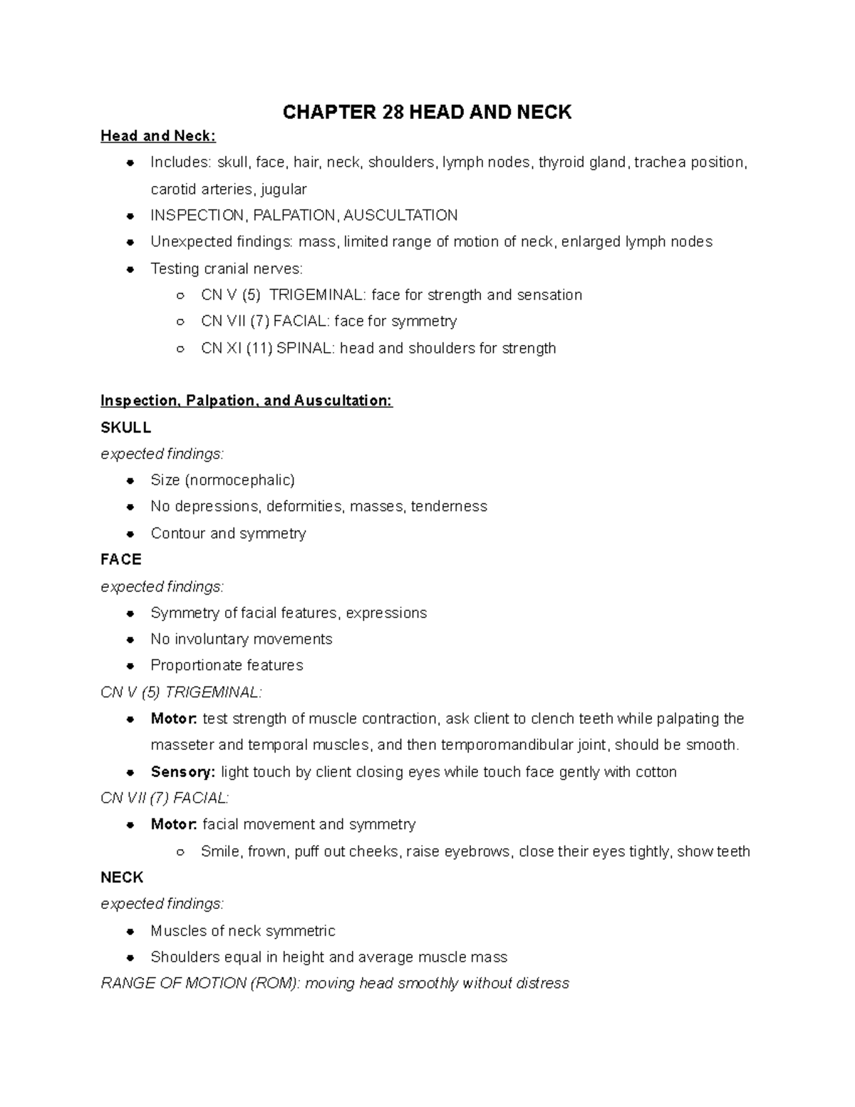 Fundamentals ATI Ch. 28-31 Notes - CHAPTER 28 HEAD AND NECK Head and ...