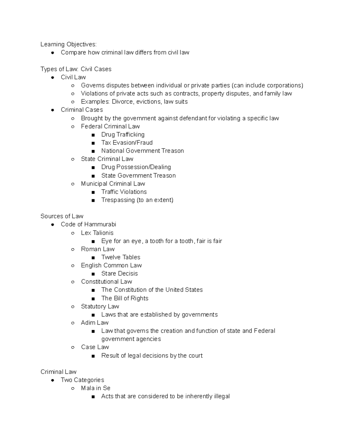 Chapter Two Concepts of Law and Justice - Learning Objectives: Compare ...