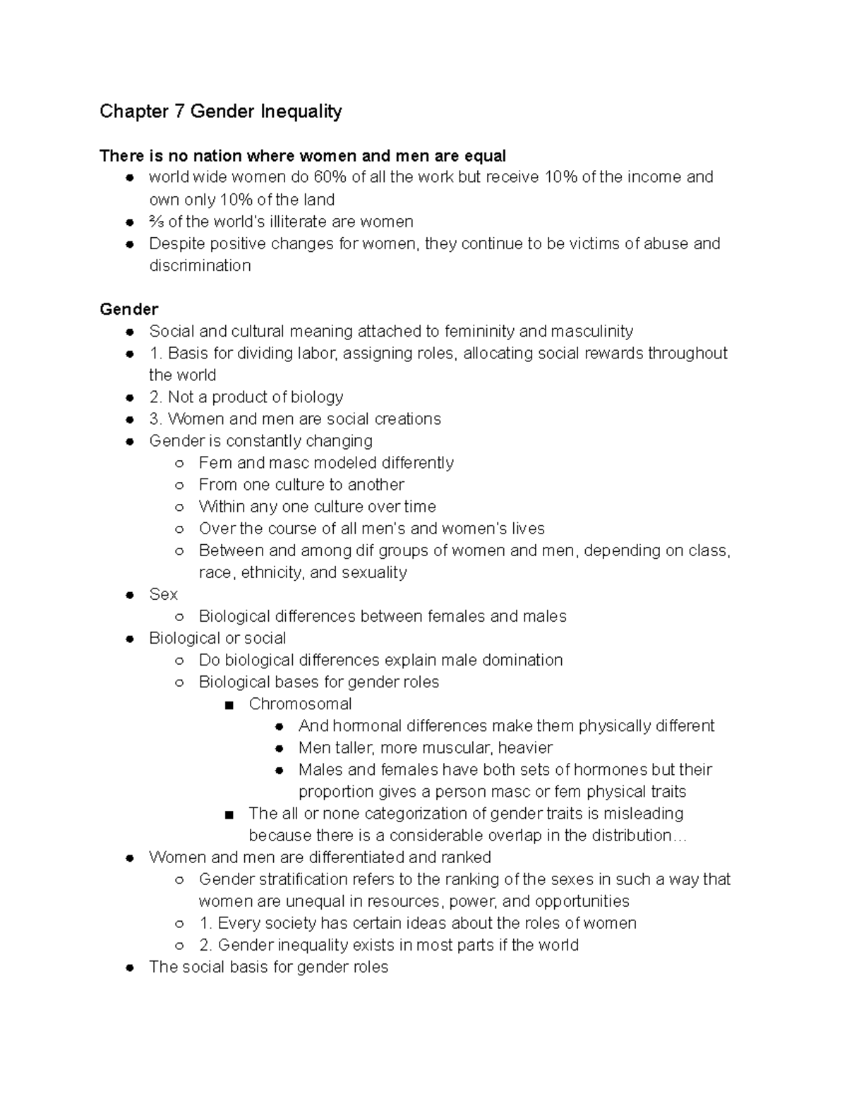 Chap 7 notes SOCY - Dr. Nielson - Chapter 7 Gender Inequality There is ...