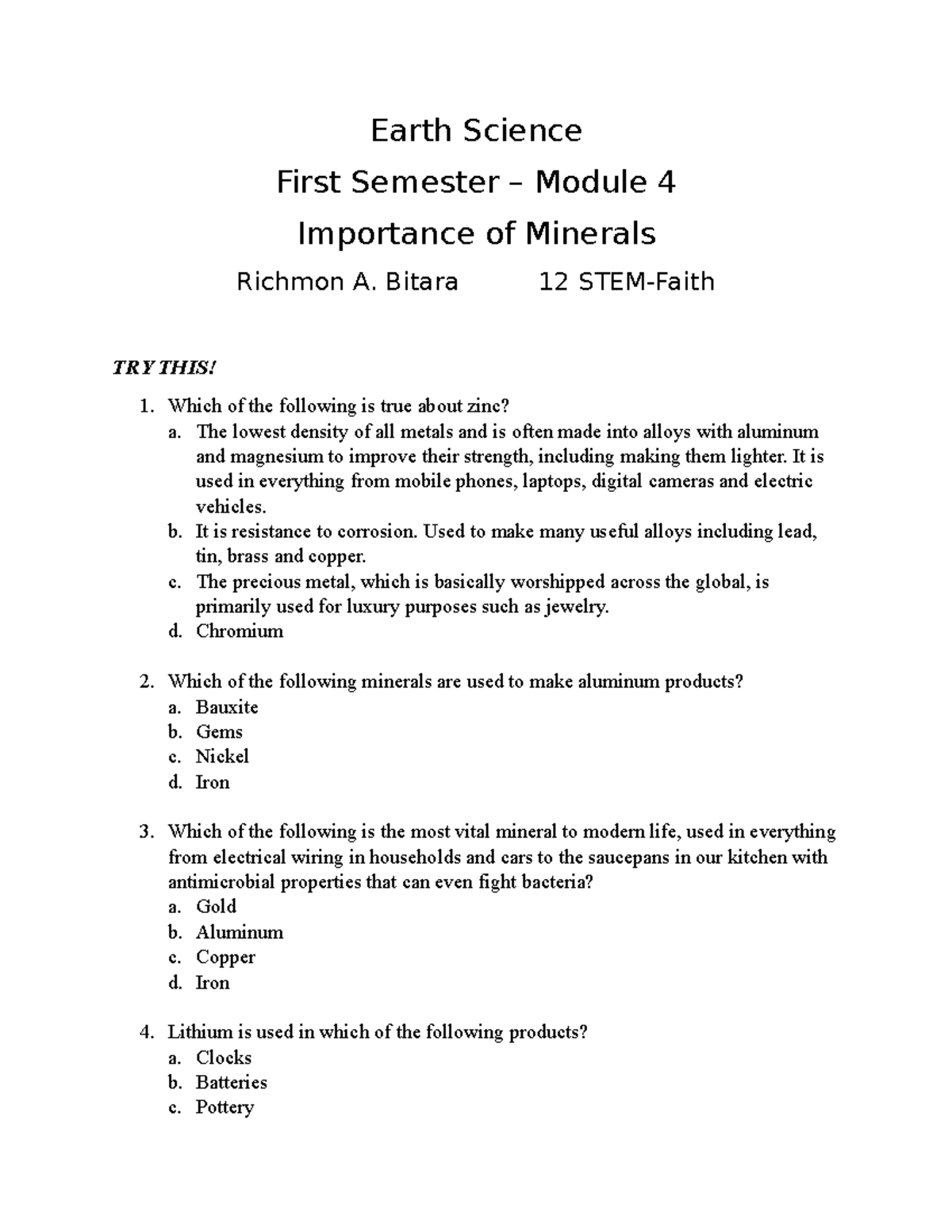 Earth SCI MOD 4 - Module - Earth Science First Semester – Module 4 ...