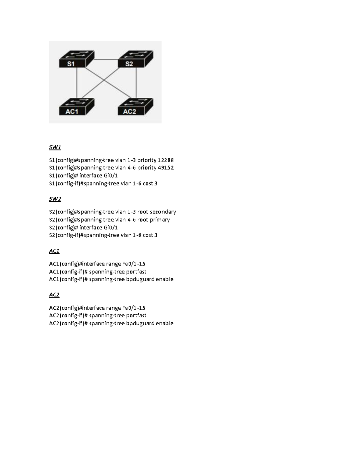 VLAN Y STP - SW S1(config)#spanning-tree vlan 1-3 priority 12288 S1 ...