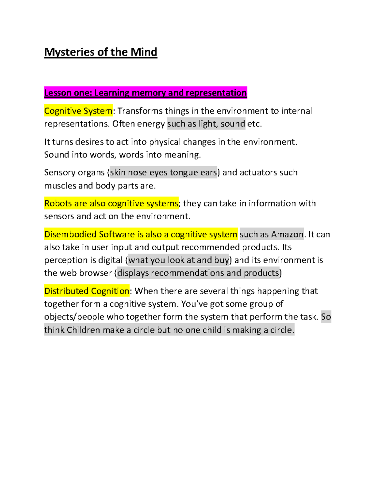 My Cog Sci Notes(1-10) - Lecture notes 1 - Mysteries of the Mind Lesson ...