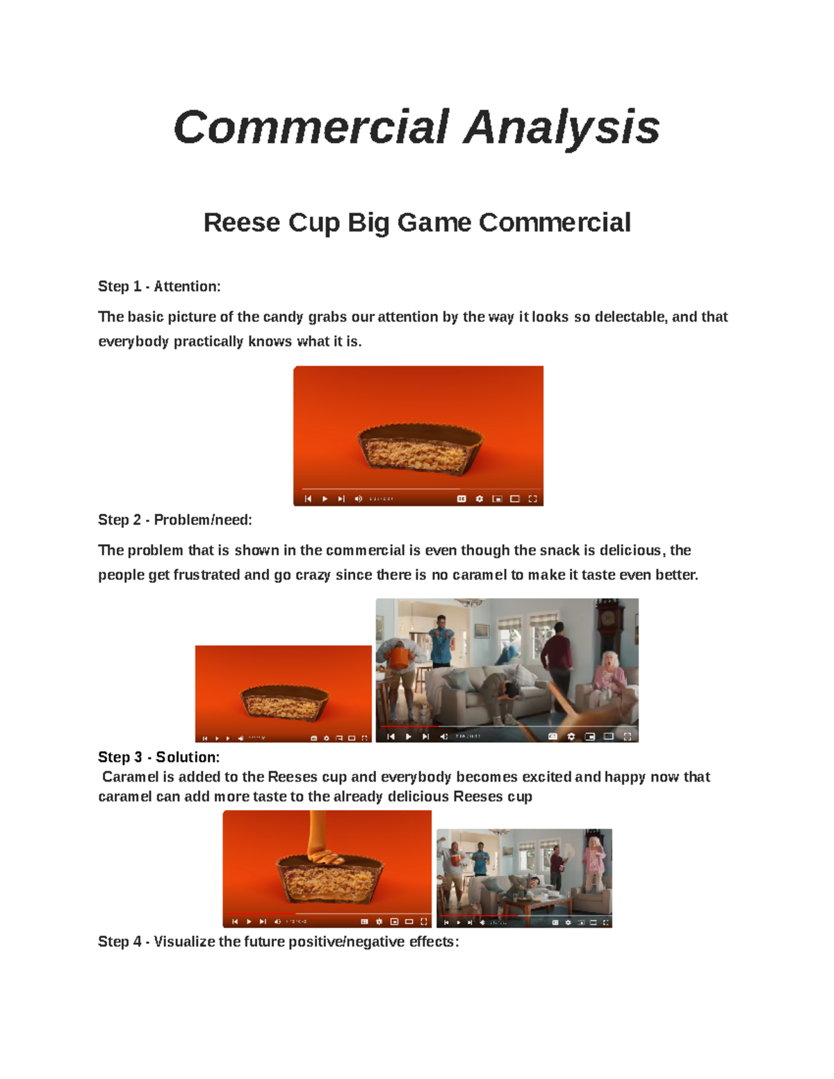 Reese Cup Big Game Commercial - Google Docs - Commercial Analysis Reese ...
