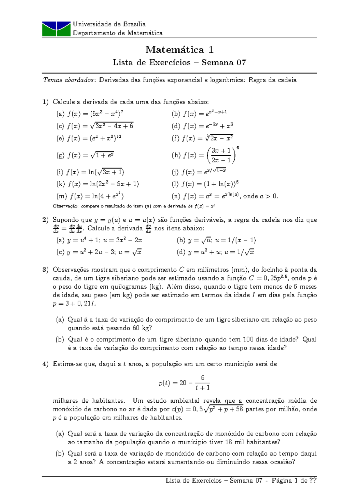 C1- Semana 07 - calculo1 - Universidade de Bras ́ılia Departamento de ...