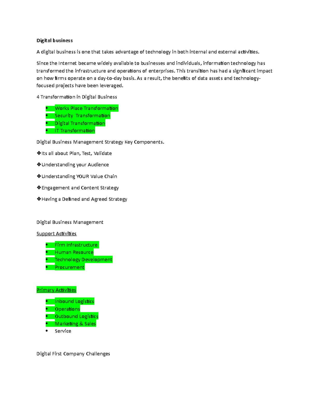 BPM Notes for Managment information system - Digital business A digital ...