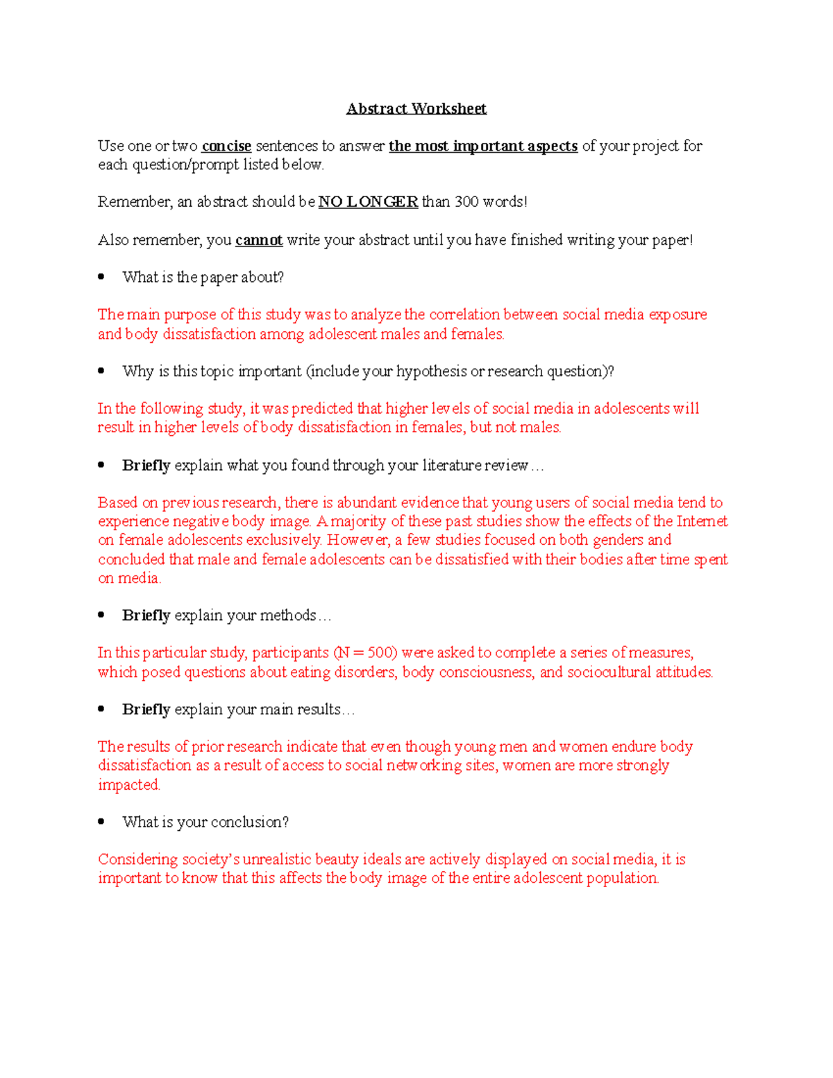 PSYC Research Methods - Abstract Worksheet - Abstract Worksheet Use one ...