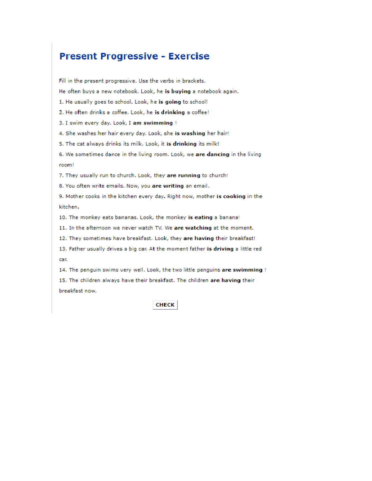 Taller ingles - Es de carros - Present Progressive Exercise Fill in the ...