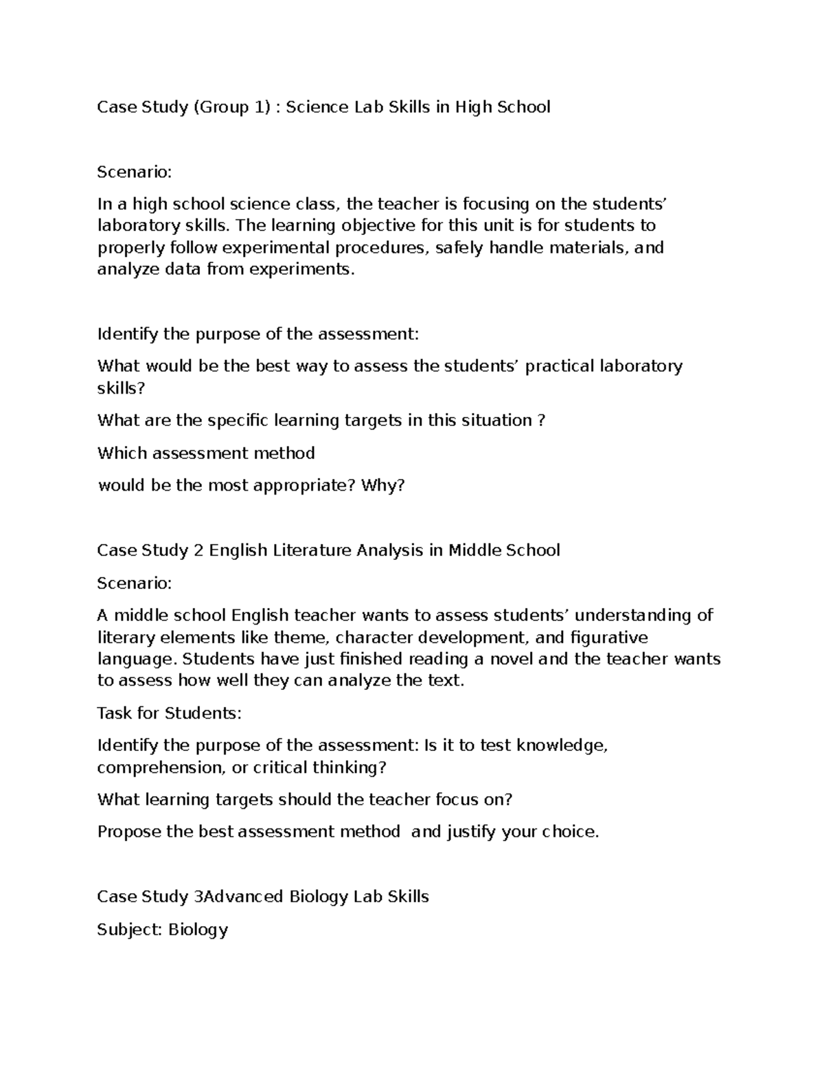 Case senario - Case scenario - Case Study (Group 1) : Science Lab ...