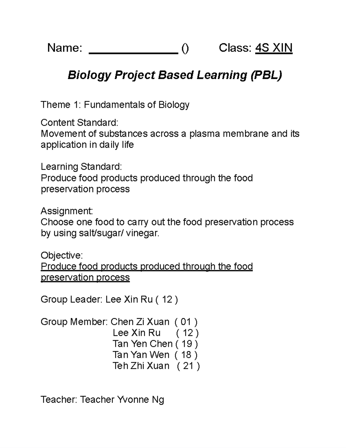 Project Based Learning (PBL) - Google Docs - Name: () Class: 4S XIN ...