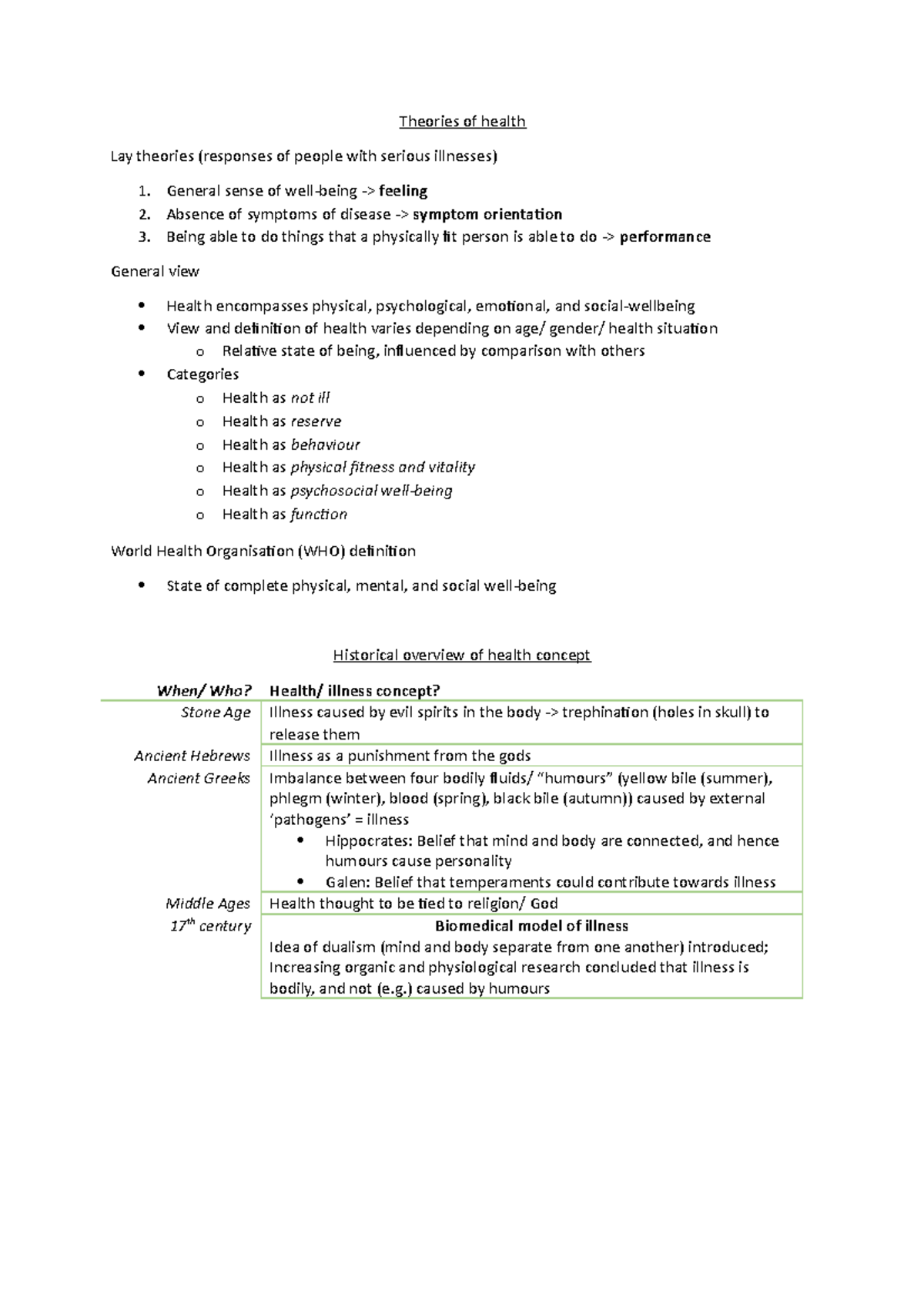 Theories of health - Theories of health Lay theories (responses of ...