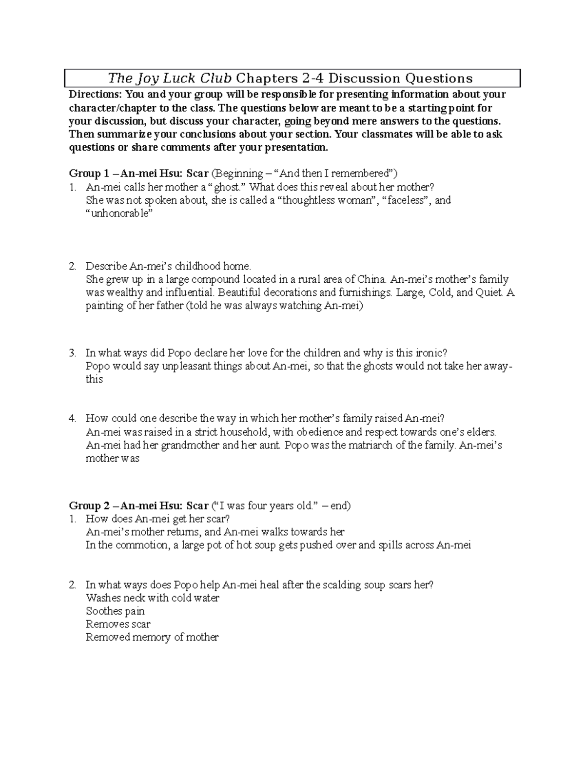 JLC+Chp - qwqwq - The Joy Luck Club Chapters 2-4 Discussion Questions ...