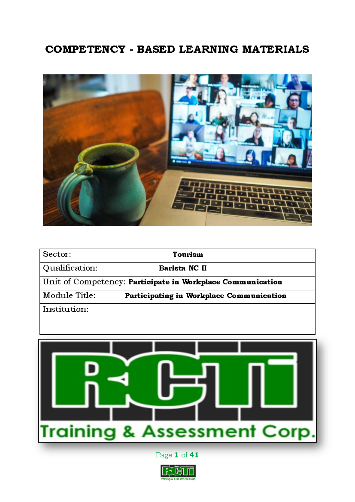 1 - AAAAAAAAAAAAAAAAAAAA - COMPETENCY - BASED LEARNING MATERIALS Sector: Tourism Qualification ...