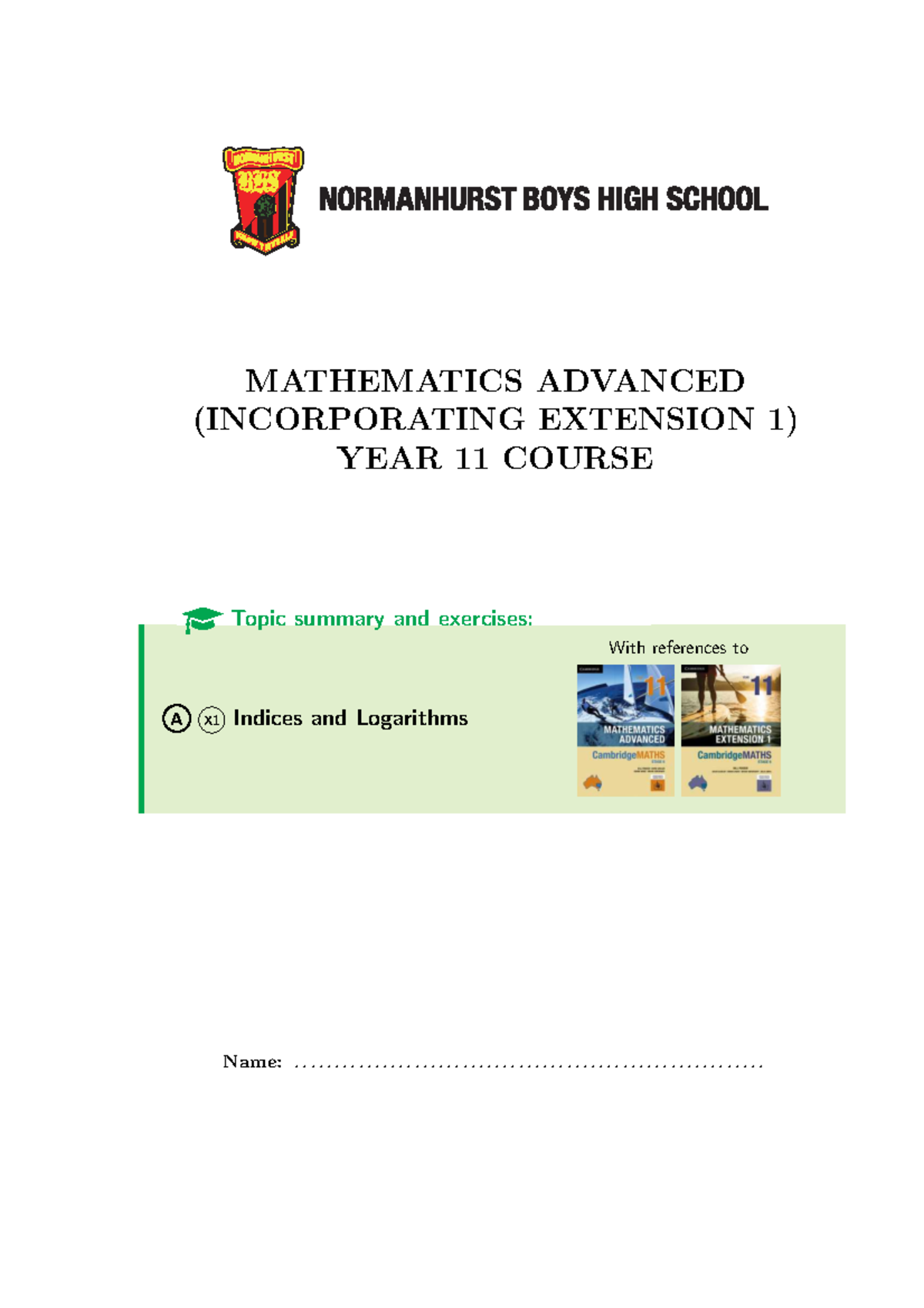 Topic 6 (Indices And Logarithms) - MATHEMATICS ADVANCED (INCORPORATING ...