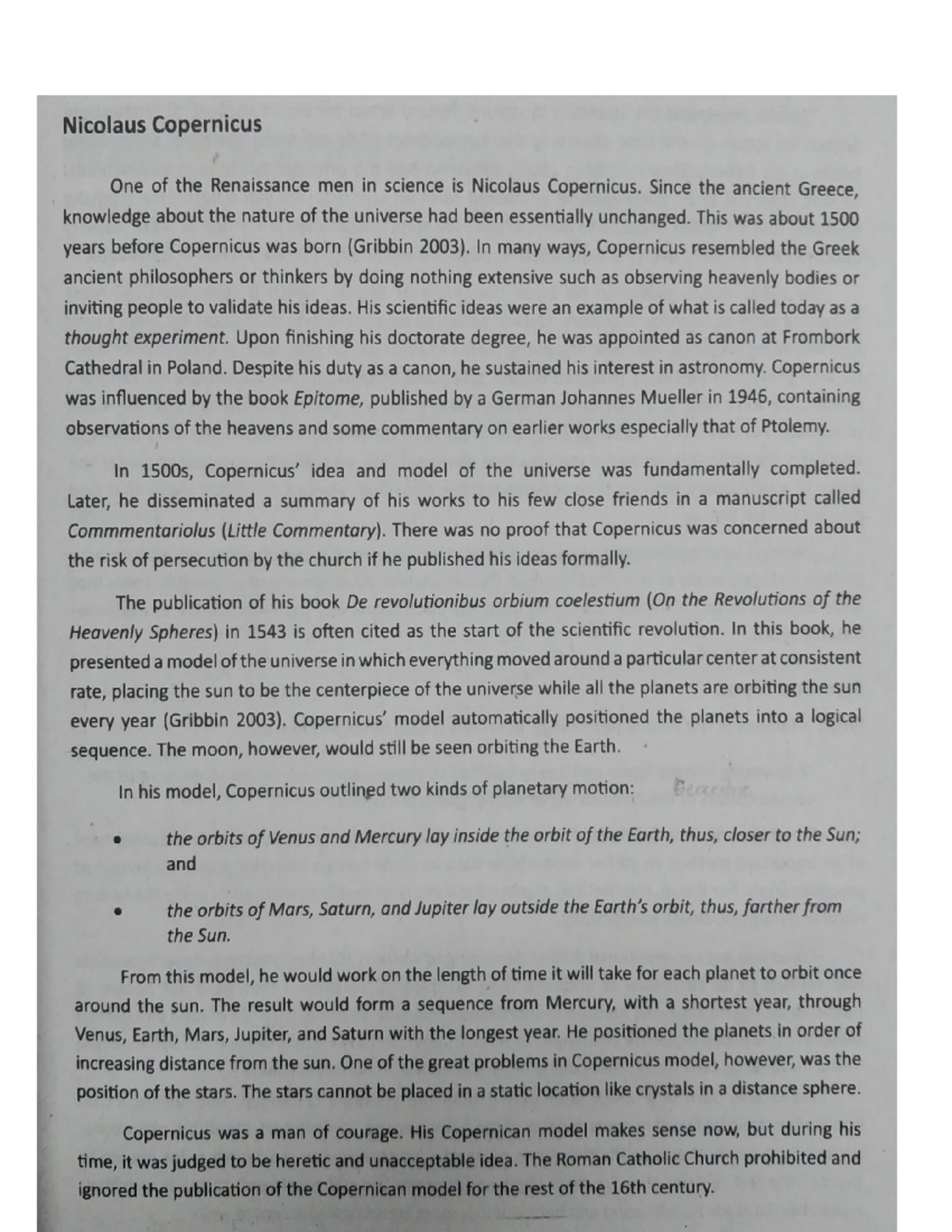 Nicolaus Copernicus - Notes - Nicolaus Copernicus One of the ...