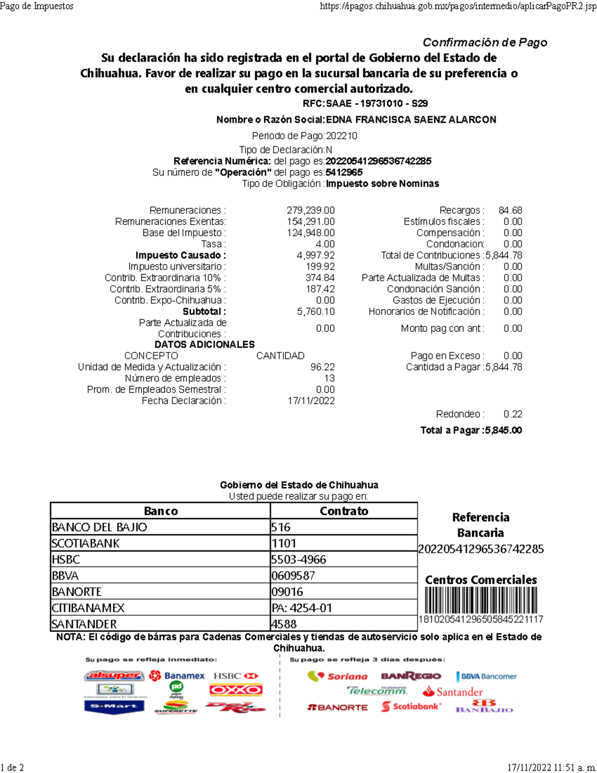 IMSS EDNA Octubre 2022 - Formato de pago de imss - Confirmación de Pago ...