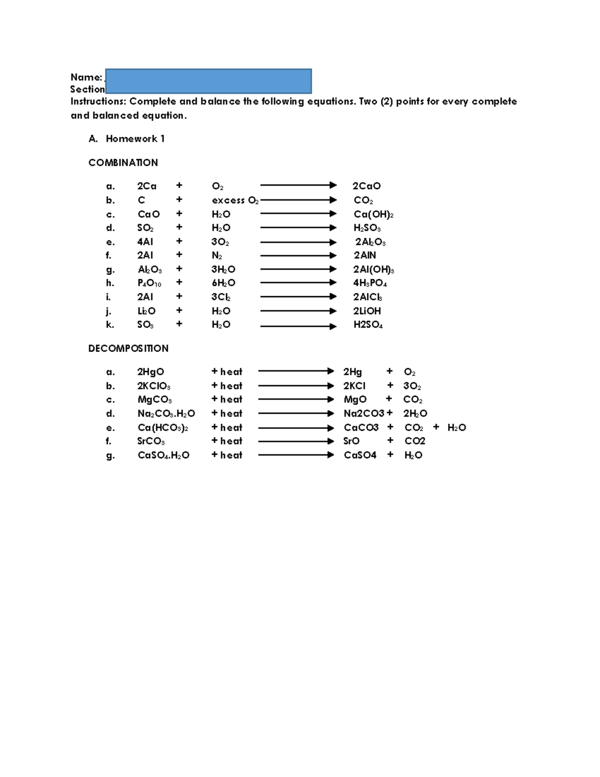 Chemical Balancing - Name: Atonen, Marneil Section:KBC- Instructions ...