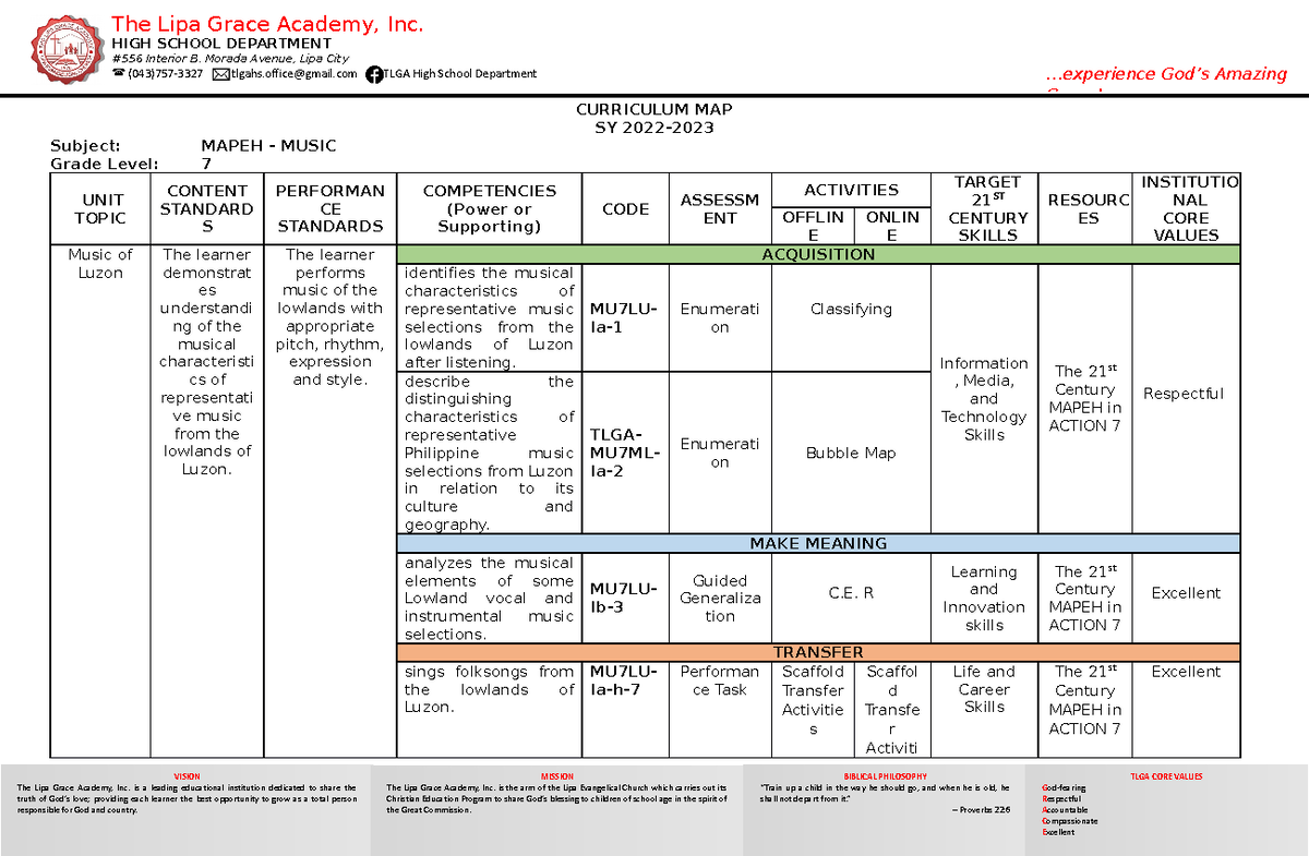 CMAP - Music 7 - CURRICULUM MAP SY 2022- Subject: MAPEH - MUSIC Grade ...